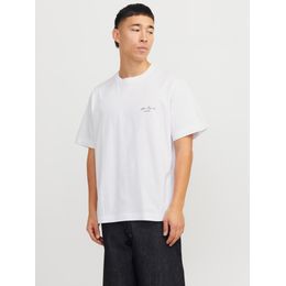 Jack & Jones T-Shirt JACK & JONES "JORISLINGTON BACK TEE SS CREW NECK SN", Herren, Gr. M, wei&szlig; (hellwei&szlig;), Jersey, Obermaterial: 100% Baumwolle, unifarben, loose fit normal, Rundhals, Shirts T-Shirt