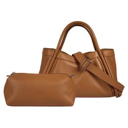 Henkeltasche CLUTY "2 in 1", Damen, Gr. B/H/T: 34cm x 20cm x 13cm onesize, cognac, Leder, leicht gl&auml;nzend, unifarben, Taschen Henkeltasche, echt Leder, Made in Italy