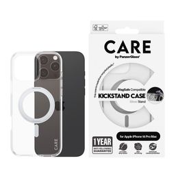 CARE BY PANZERGLASS Handyh&uuml;lle "Feature Silver Kickstand MagSafe Apple iPhone 16 Pro Max", silber (silber, transparent), B:11cm H:1,9cm T:19,6cm, H&uuml;llen, Backcover, Schutzh&uuml;lle, Handyschutzh&uuml;lle, Case, Schutzcase, sto&szlig;fest, Handyh&uuml;lle