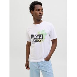 Jack & Jones Print-Shirt JACK & JONES "JJJAXON &ndash; T-Shirt mit Print, Rundhals und Baumwolle", Herren, Gr. S, wei&szlig;, Jersey, Obermaterial: 100% Baumwolle, bedruckt, regular fit, Rundhals, Shirts Print-Shirt, Print, modisch, regular fit, Jersey, Rundhals