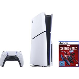 Playstation 5 Konsolen-Set "Disk Edition (Slim) + MARVEL&rsquo;S SPIDER-MAN 2", schwarz-wei&szlig; (wei&szlig;, schwarz), B:35,8cm H:9,6cm T:21,6cm, Spielekonsolen, Konsolen-Set