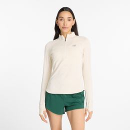 Funktionsshirt New Balance "Athletics Heat Grid 1/2 Zip", Damen, Gr. L, beige (linen heathe), Obermaterial: 95% Polyester, 5% Elasthan, Rundhals, Shirts Funktionsshirt