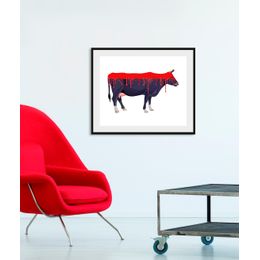 Bild queence "Bloody Cow", rot (farbe rahmen: schwarz, farbe bild(er): rot), B:50cm H:40cm, Acrylglas, Holz, Papier, Bilder, Bild, HD Premium Poster-Druck inkl. Holzrahmen