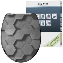 Sch&uuml;tte WC-Sitz SCH&Uuml;TTE "Grey Hexagons", grau (grau, anthrazit, grau), B:375cm H:4cm L:450cm, Duroplast, WC-Sitze, WC-Sitz, Duroplast, mit Absenkautomatik und Schnellverschluss