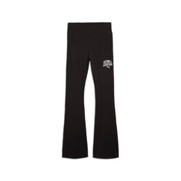 Leggings Puma "CLASS HIGH-WAIST FLARED LEGGINGS", Damen, Gr. S, N-Gr, schwarz (Puma schwarz), Jersey, Obermaterial: 95% Baumwolle, 5% Elasthan, bedruckt, schmal normal, Hosen Leggings, sportlicher Stil, mit grafischem Print, schmal geschnitten
