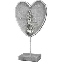 Dekofigur CASABLANCA BY GILDE "Skulptur Paar im Herz", silber (silberfarben), B:17cm H:30cm T:8cm, Kunstharz, Dekofiguren, Dekofigur