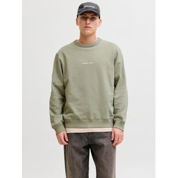 Jack & Jones Sweatshirt JACK & JONES "JORNORREBRO EMB SWEAT CREW NOOS", Herren, Gr. S, seagrass, angeraute Sweatware, Obermaterial: 89% Baumwolle, 11% Polyester, unifarben, relaxed fit normal, Rundhals, Rippb&uuml;ndchen, Sweatshirts Sweatshirt, mit Logo Print