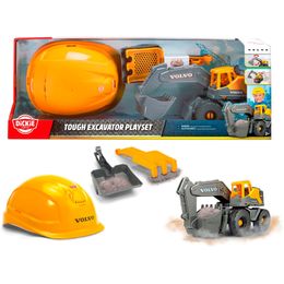 Spielzeug-Baumaschine DICKIE TOYS "Volvo Tough Excavator Playset", gelb (gelb, grau), Spielzeugfahrzeuge, KinderT:26cm, Spielzeug-Baumaschine, T:26cm
