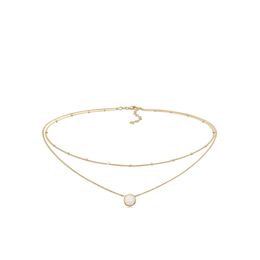 Choker Elli "Halskette Choker Layer Opal Kugelkette 925 Silber" Gr. 36, gold, Halsketten, Damen, mit Steinen, Silber 925 (Sterlingsilber), Choker