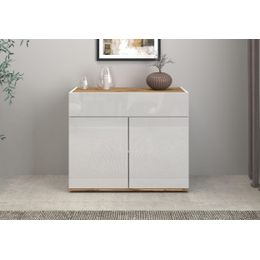 Sideboard OTTO HOME "Garda, Kommode, Schrank, 2 T&uuml;ren, 1 Schublade, Made in Italy", wei&szlig; (wei&szlig; hochglanz fronten, eiche wotan matt), B:80,9cm H:70cm T:35cm, FSC-zertifizierter Holzwerkstoff, Sideboards, Sideboard, Hochglanzlackierte Fronten, Korpus matt, grifflos, Breite 80,9 cm