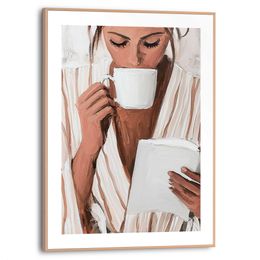 Poster Reinders "Relaxing Time", braun (farbe bild(er): braun), B:30cm H:40cm T:1,6cm, Bilder, Poster, Wohnzimmer - Frau - Kaffee - Lesen - Braun - MDF - Menschen - 30x40 cm