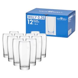 Bierglas Van Well "Willi Becher geeicht 0,25 l 12er Set transparent", bunt (transparent), 12 tlg., Glas, Trinkgef&auml;&szlig;e, Bierglas