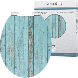 Sch&uuml;tte WC-Sitz SCH&Uuml;TTE "Blue Wood", blau (t&uuml;rkis, holzfarben), B:370cm L:430cm, MDF - Mitteldichte Holzfaserplatte, WC-Sitze, WC-Sitz, High Gloss mit MDF Holzkern, mit Absenkautomatik