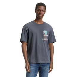 T-Shirt Tom Tailor Denim, Herren, Gr. L, urban medium grau, Single Jersey, Obermaterial: 100% Baumwolle, bedruckt, relaxed fit normal, Rundhals, gerader Abschluss, Shirts T-Shirt, mit Fotoprint