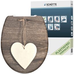 Sch&uuml;tte WC-Sitz SCH&Uuml;TTE "Wood Heart", braun, B:375cm L:450cm, Duroplast, WC-Sitze, WC-Sitz, Duroplast, mit Absenkautomatik und Schnellverschluss
