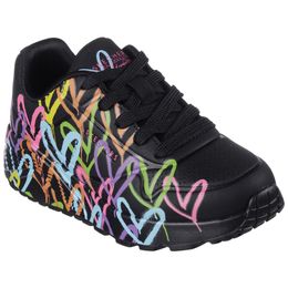 Sneaker Skechers "JGoldcrown: Uno Lite - Spread the Love", M&auml;dchen, Gr. 34, bunt (schwarz, multi), Lederimitat, Schuhe Sneaker, Chunky Sneaker, Pleatausneaker, Retro Sneaker mit allover Print, Topseller
