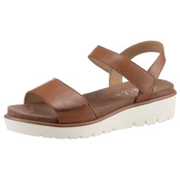 Keilsandalette Ara "BILBAO", Damen, Gr. 37, braun (cognac), Glattleder, unifarben, Schuhe Keilsandalette, Sommerschuh, Sandale, Keilabsatz, Klett, Weite G (weit)