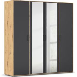 Dreht&uuml;renschrank Rauch "Kleiderschrank Schrank Garderobe W&auml;scheschrank VOYAGER", grau (eiche artisan, graumetallic), B:187cm H:194cm T:53cm, Holzwerkstoff, Schr&auml;nke, Dreht&uuml;renschrank, mit modernen Griffen in Graumetallic und Spiegel