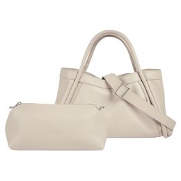 Henkeltasche CLUTY "2 in 1", Damen, Gr. B/H/T: 34cm x 20cm x 13cm onesize, beige, Leder, leicht gl&auml;nzend, unifarben, Taschen Henkeltasche, echt Leder, Made in Italy