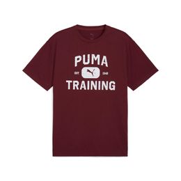 Trainingsshirt Puma "M GRAPHICS TRAIN LOGO RELAXED TEE", Herren, Gr. XXL, rot (ruby shimmer), Jersey, Obermaterial: 50% Polyester, 25% Baumwolle, 25% Viskose, regular fit normal, Rundhals, Shirts Trainingsshirt, Regular Fit, Kurzarmdesign, schnell trocknend