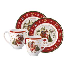 Geschirr-Set Hutschenreuther "Geschirr-Set Happy Wintertime 4er Set wei&szlig;-rot", bunt (wei&szlig;, rot), 4 tlg., Porzellan, Geschirr-Sets, Geschirr-Set