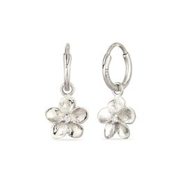 Paar Creolen Elli "Ohrringe Creolen Frangipani Blume mit Zirkonia Wei&szlig; 925 Sterling Silber" Gr. 20, silber, Ohrringe, Damen, Silber 925 (Sterlingsilber), Paar Creolen