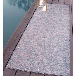 Outdoorteppich Carpet City "PALM 2778", blau (blau, pink), B:80cm H:5mm L:250cm, Polypropylen, Teppiche, Outdoorteppich, L&auml;ufer, Wetterfest & UV-best&auml;ndig, f&uuml;r Balkon, Terrasse, K&uuml;che, flach