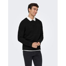 Only & Sons Strickpullover ONLY & SONS "ONSETHAN LIFE REG 7 CREW KNIT", Herren, Gr. S, schwarz, Strick, Obermaterial: 100% Polyester, unifarben, Basic, regular fit normal, Rundhals, Rippb&uuml;ndchen, Pullover Strickpullover