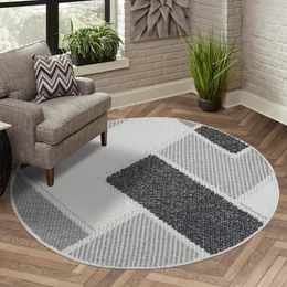 Teppich Carpet City "LINDO 8877", grau, H:11mm &Oslash;:200cm, Obermaterial: 100% Polyester, Teppiche, Teppich, Kurzflor, Hochtief-Muster/ 3D-Effekt, Boho-Stil, Wohnzimmer