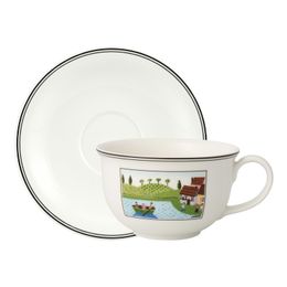 Villeroy & Boch Tasse VILLEROY & BOCH "Caf&eacute; au lait Obertasse mit Untertasse Charm & Breakfast Design Naif 500 ml wei&szlig;-bunt", bunt (wei&szlig;, bunt), Porzellan, Trinkgef&auml;&szlig;e, Tasse
