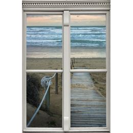 Wandsticker queence "Pfad zum Meer", beige (natur), B:40cm H:60cm T:0,1cm, Wandtattoos, Wandsticker, Wandsticker, Wandbild, selbstklebend, 3D, Fenster