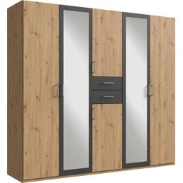 Kleiderschrank wimex "Diver Dreht&uuml;renschrank mit Spiegel, 180, 225 o. 270cm breit", grau (artisan eiche, graphit, griffe alu), B:225cm H:207cm T:58cm, Schr&auml;nke, Kleiderschrank, Bestseller Schlafzimmerschrank wahlweise 3 Innenausstattungen