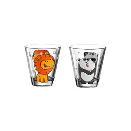 Kinderbecher Leonardo "Kinderbecher Bambini 215 ml 2er Set", bunt (l&ouml;we, panda), Glas, Trinkgef&auml;&szlig;e, Kinderbecher