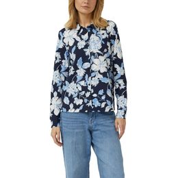 Langarmbluse s.Oliver, Damen, Gr. 44, blau floral, Jersey, Obermaterial: 95% Baumwolle, 5% Elasthan, gemustert, tailliert h&uuml;ftbedeckend, Rundhals, Blusen Langarmbluse, mit Allover-Druck