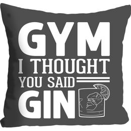 Dekokissen queence "GYM or GIN", grau (grau, bedruckt), B:40cm L:40cm, Polyester, Dekokissen_Sitzkissen_Kissenh&uuml;llen, Dekokissen, mit einem Schriftzug
