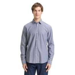 Langarmhemd Tom Tailor Denim, Herren, Gr. L, N-Gr, night blau wei&szlig; chambray, Single Jersey, Obermaterial: 100% Baumwolle, unifarben, regular fit normal, ohne Ausschnitt, 2-Knopf-Manschette krempelbar, Hemden Langarmhemd, mit Knopfleiste
