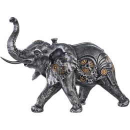 Tierfigur CASABLANCA BY GILDE "Skulptur Steampunk Elephant", silber (silberfarben), B:28cm H:23cm T:14cm, Kunstharz, Dekofiguren, Tierfigur, mit kupferfarbenen Elementen