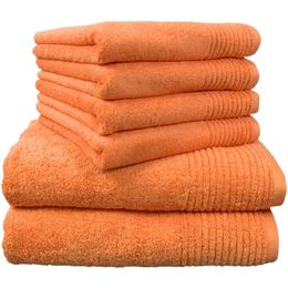 Handtuch Set Dyckhoff "Brillant", orange (peach), 6 Stk., Walkfrottee, Walkfrottee, Obermaterial: 100% Baumwolle, Handtuch-Sets, Handtuch Set, mit Streifenbord&uuml;re;4 Handt&uuml;cher (50x100cm), 2 Duscht&uuml;cher (70x140cm)