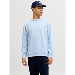 Jack & Jones Sweatshirt JACK & JONES "JORNORREBRO EMB SWEAT CREW NOOS", Herren, Gr. XXL, cashmere blau, angeraute Sweatware, Obermaterial: 89% Baumwolle, 11% Polyester, unifarben, relaxed fit normal, Rundhals, Rippb&uuml;ndchen, Sweatshirts Sweatshirt, mit Logo Print