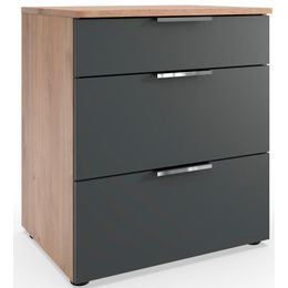 Nachtkommode wimex "Level by fresh to go", schwarz (front graphit, korpus plankeneiche nachbildung), B:54cm H:61cm T:41cm, Holzwerkstoff, Sideboards, Nachtkommode, 3 Schubladen mit soft-close Funktion, 54cm breit, 61cm hoch