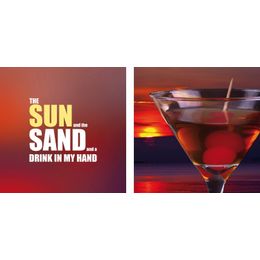 Leinwandbild queence "Sun, Sand & Drink", bunt (farbe bild(er): bunt), B:80cm H:40cm T:2cm, Canvas, Holzrahmen, Bilder, Leinwandbild, Premium-Leinwandstoff, Handarbeit aus Deutschland, Spruch, 2er Set