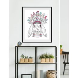 Bild queence "Indiana Bunny", bunt (farbe rahmen: schwarz, farbe bild(er): bunt), B:50cm H:70cm, Acrylglas, Holz, Papier, Bilder, Bild, HD Premium Poster-Druck inkl. Holzrahmen