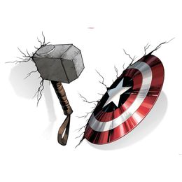 Wandtattoo Komar "Avengers Hammer & Shield - Gr&ouml;&szlig;e 100 x 70 cm", bunt, B:100cm H:70cm, Folie, Wandtattoos, Wandtattoo, selbstklebend, Wandsticker, Kinderzimmer