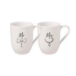 Villeroy & Boch Becher VILLEROY & BOCH "Kaffeebecher Mr and Mrs Statement 280 ml 2er Set wei&szlig;", wei&szlig;, Porzellan, Trinkgef&auml;&szlig;e, Becher