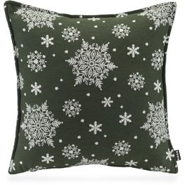 HOCK Dekokissen H.O.C.K. "Snow Flakes", gr&uuml;n (dunkelgr&uuml;n, tannengr&uuml;n, gemustert), B:50cm H:10cm L:50cm, Obermaterial: 42% Polyester, 37% Polyacryl, 21% Baumwolle. F&uuml;llung: 100% Polyester, Dekokissen_Sitzkissen_Kissenh&uuml;llen, Dekokissen, Schneeflocke, traditionell, bestickte Schneeflocken, inkl. F&uuml;llung