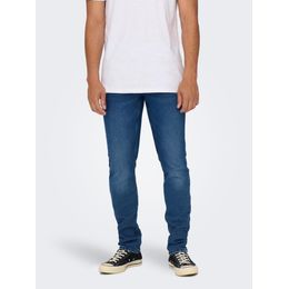 Only & Sons Regular-fit-Jeans ONLY & SONS "ONSWEFT REG 7900 EY BOX JEANS NOOS", Herren, Gr. 33, L&auml;nge 34, medium blau denim, Denim/Jeans, Obermaterial: 50% Baumwolle, 30% Polyester, 18% Viskose, 2% Elasthan, Abriebeffekte, regular fit lang, Jeans Regular-fit-Jeans, Baumwollmischung, regular fit
