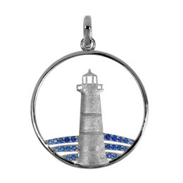 Kettenanh&auml;nger OSTSEE-SCHMUCK "- Leuchtturm 30 mm - Silber 925/000 - Zirkonia" Gr. 37, silber (silber 925, silberfarben, wei&szlig;), Schmuckanh&auml;nger, Damen, Silber 925 (Sterlingsilber), Kettenanh&auml;nger