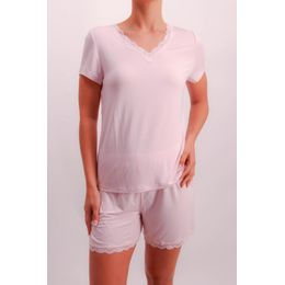 JOOP! Shorty JOOP "Set", Damen, Gr. 36, lila, Jersey, Obermaterial: 95% Modal, 5% Elasthan, unifarben, Basic h&uuml;ftbedeckend, V-Ausschnitt, Homewear-Sets Shorty, mit Spitzendetails, V-Ausschnitt, kurz&auml;rmelig