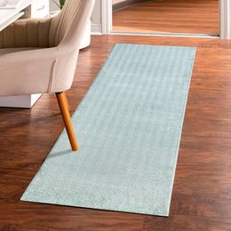 Teppich Carpet City "Frise&eacute;-Teppich FANCY805", gr&uuml;n (mint, t&uuml;rkis), B:80cm H:12mm L:300cm, Polypropylen, Teppiche, Teppich, L&auml;ufer, Kurzflor, Einfarbig, 3D-Optik, Zickzack Look, Wohnzimmer