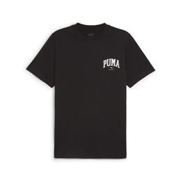 T-Shirt Puma "SQUAD SMALL GRAPHIC TEE", Herren, Gr. S, schwarz (Puma schwarz), Jersey, Obermaterial: 100% Baumwolle, bedruckt, regular fit normal, Rundhals, Shirts T-Shirt, Regular Fit, sportlicher Stil, mit Print-Applikationen